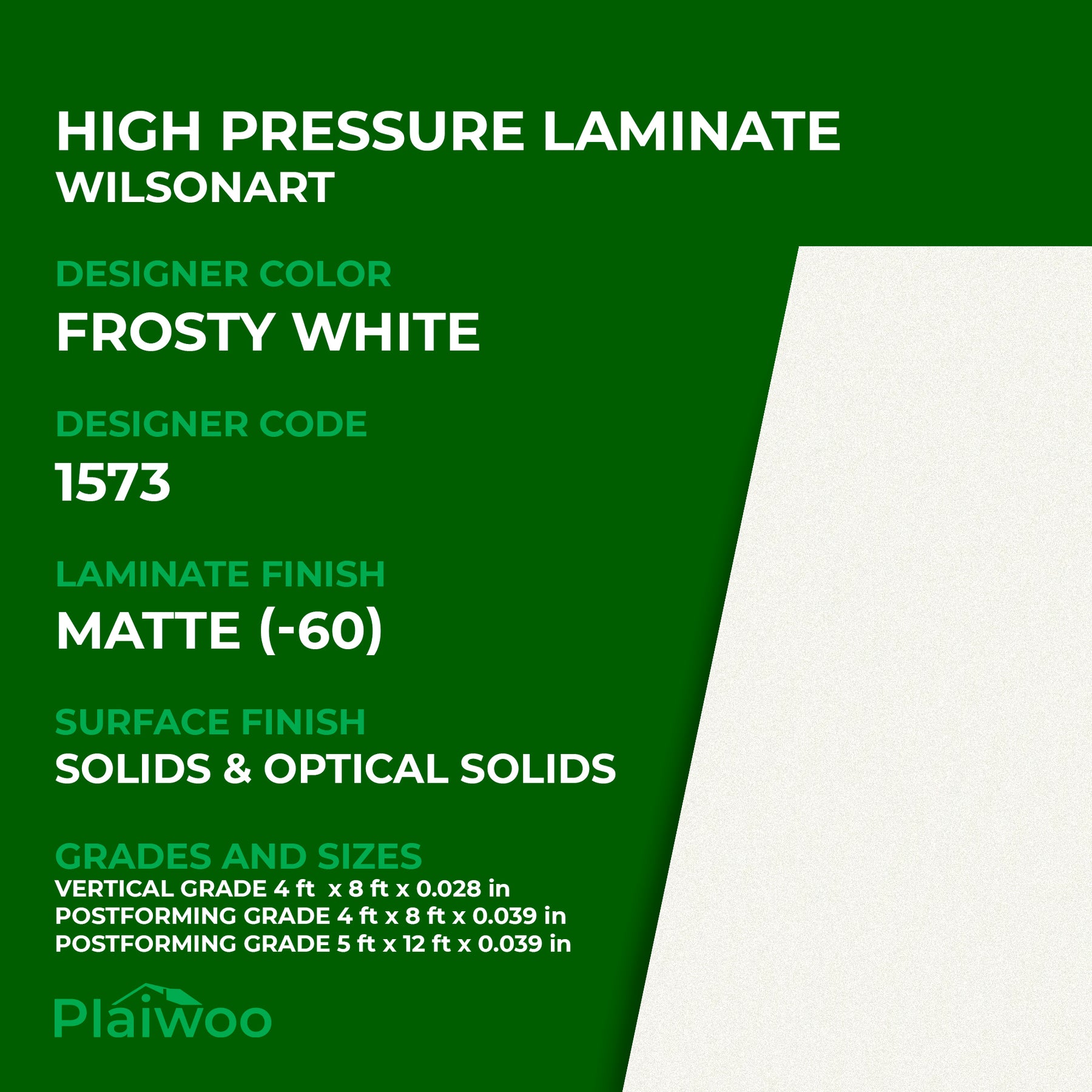 Wilsonart Frosty White 1573 Matte Finish (-60) High Pressure Laminate ...
