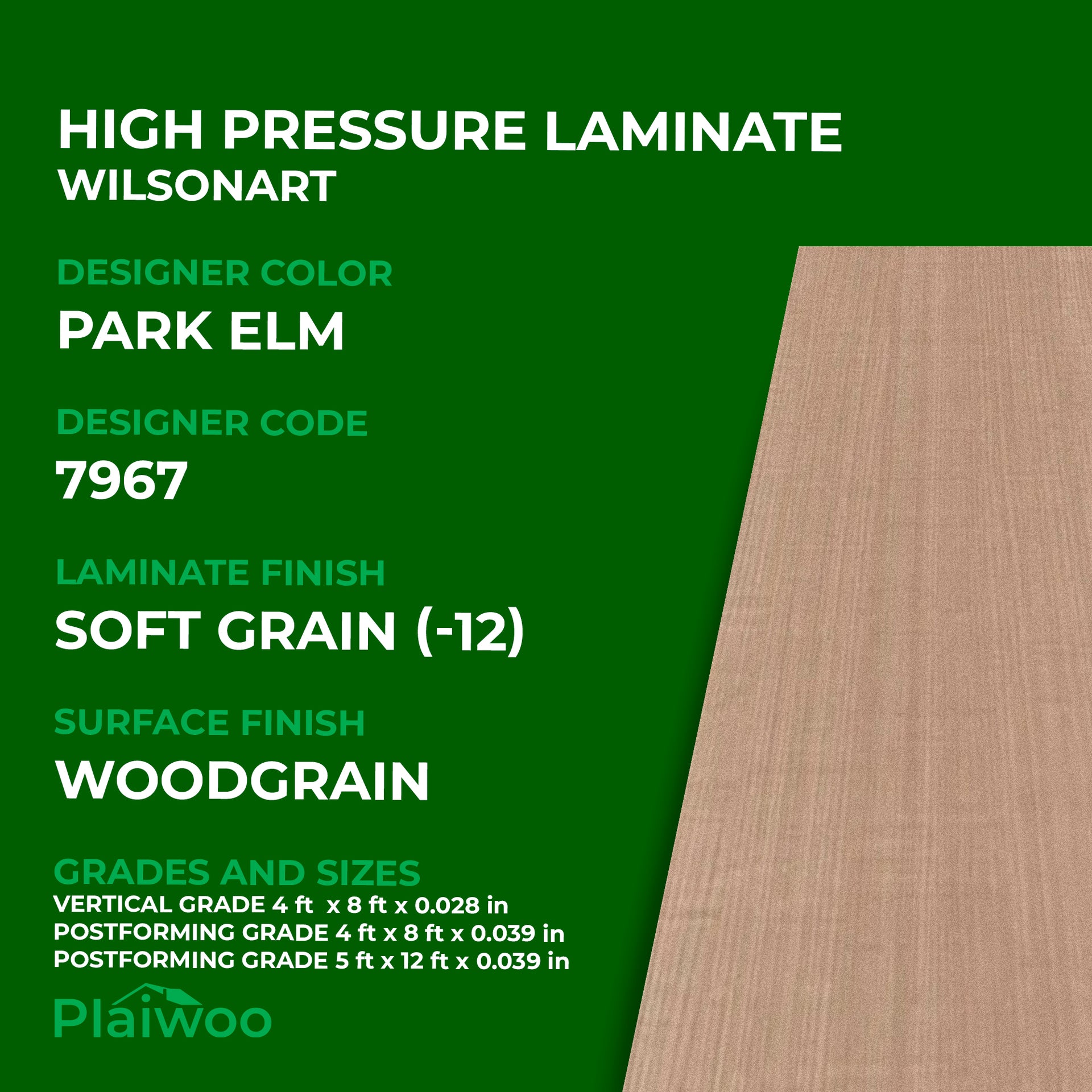 Wilsonart Park Elm 7967 Soft Grain Finish (-12) High Pressure Laminate ...