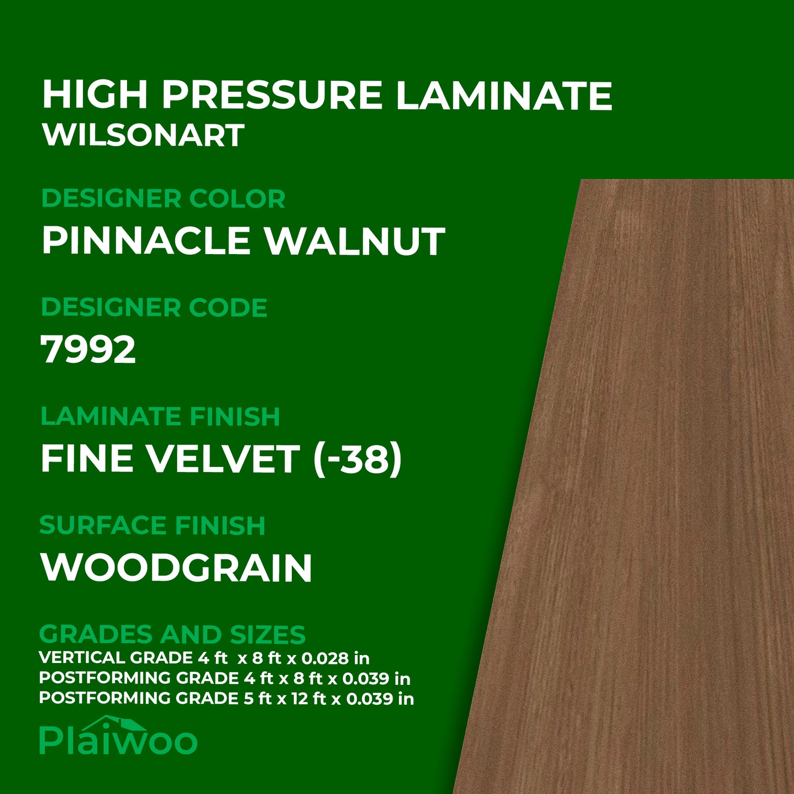 Wilsonart Pinnacle Walnut 7992 Fine Velvet Finish (-38) High Pressure ...