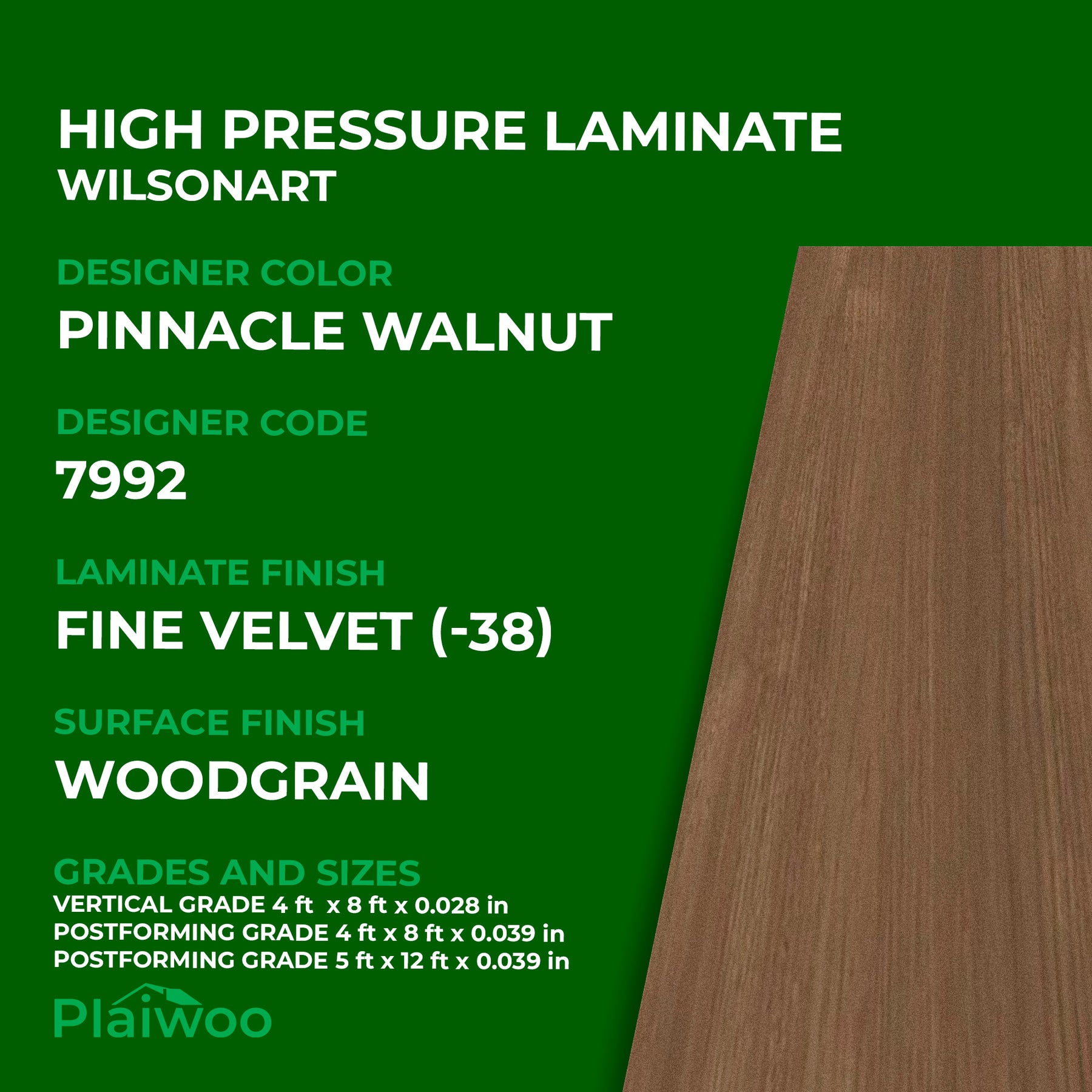 Wilsonart Pinnacle Walnut 7992 Fine Velvet Finish (-38) High Pressure ...