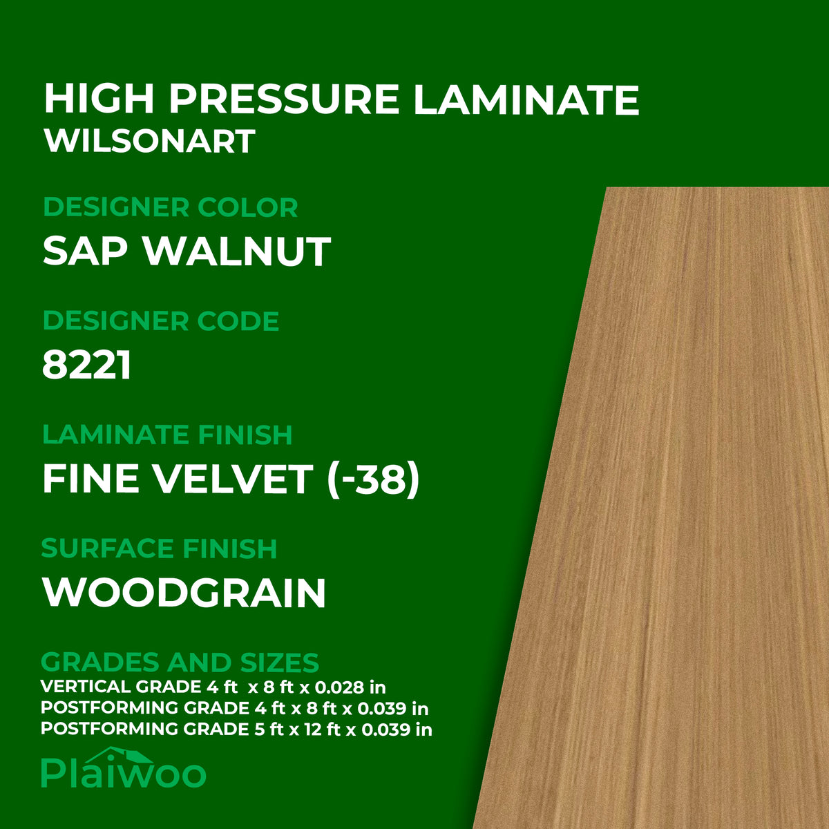 Wilsonart Sap Walnut 8221 Fine Velvet Finish (-38) High Pressure ...