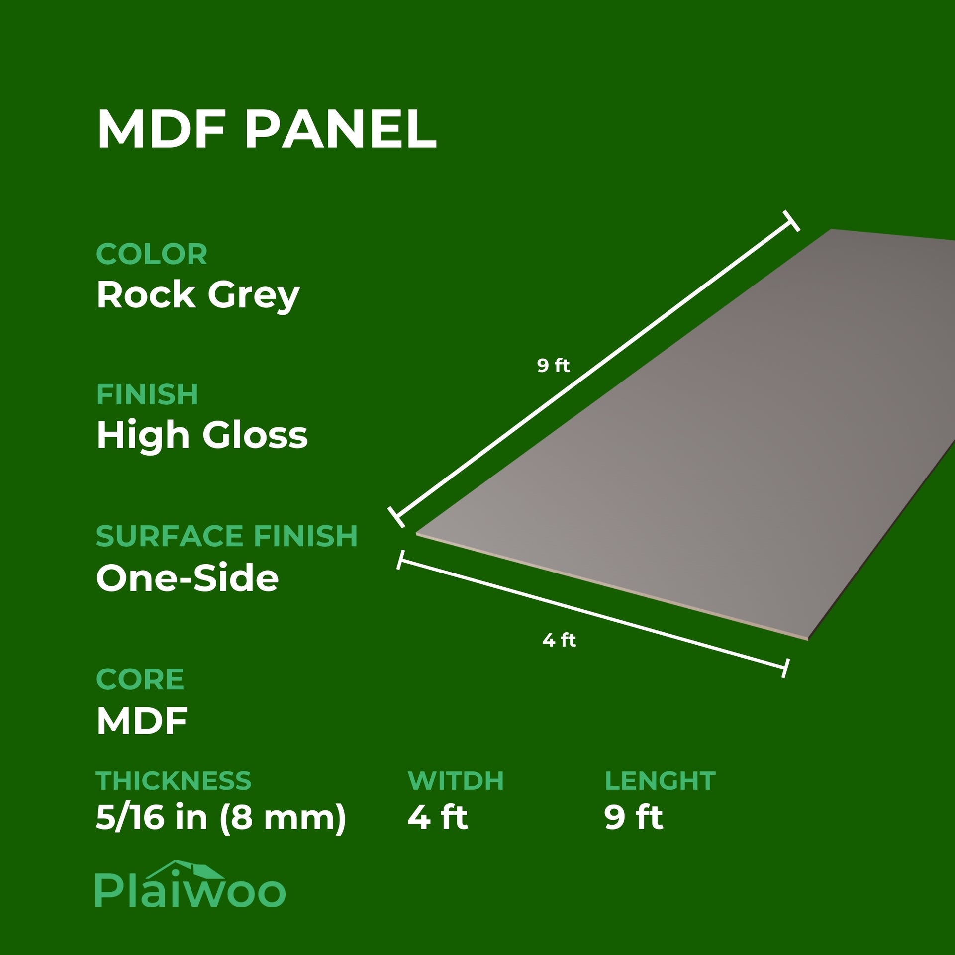 Arkopa Rock Grey HG MDF Panel One-Side (8mm) 5/16 in x 4 ft x 9 ft ...