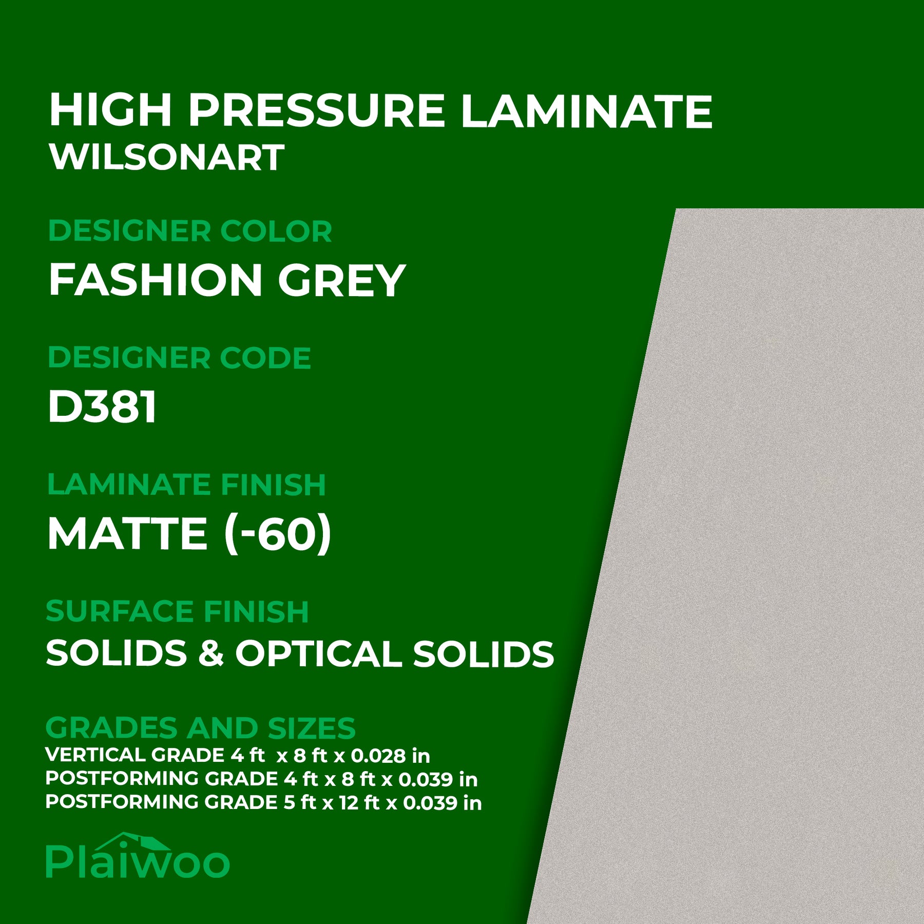 Wilsonart Fashion Grey D381 Matte Finish (-60) High Pressure Laminate ...